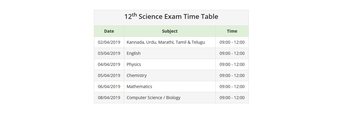 12th Science Exam Time Table – Welcome to Karnataka State Council